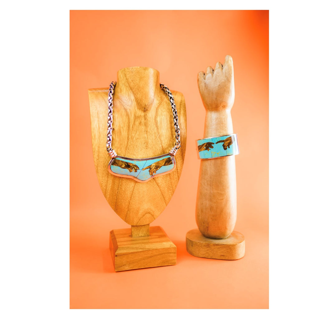 Sterling Silver Sistine Chapel Creation of Adam Braided Chain Inlaid N ...